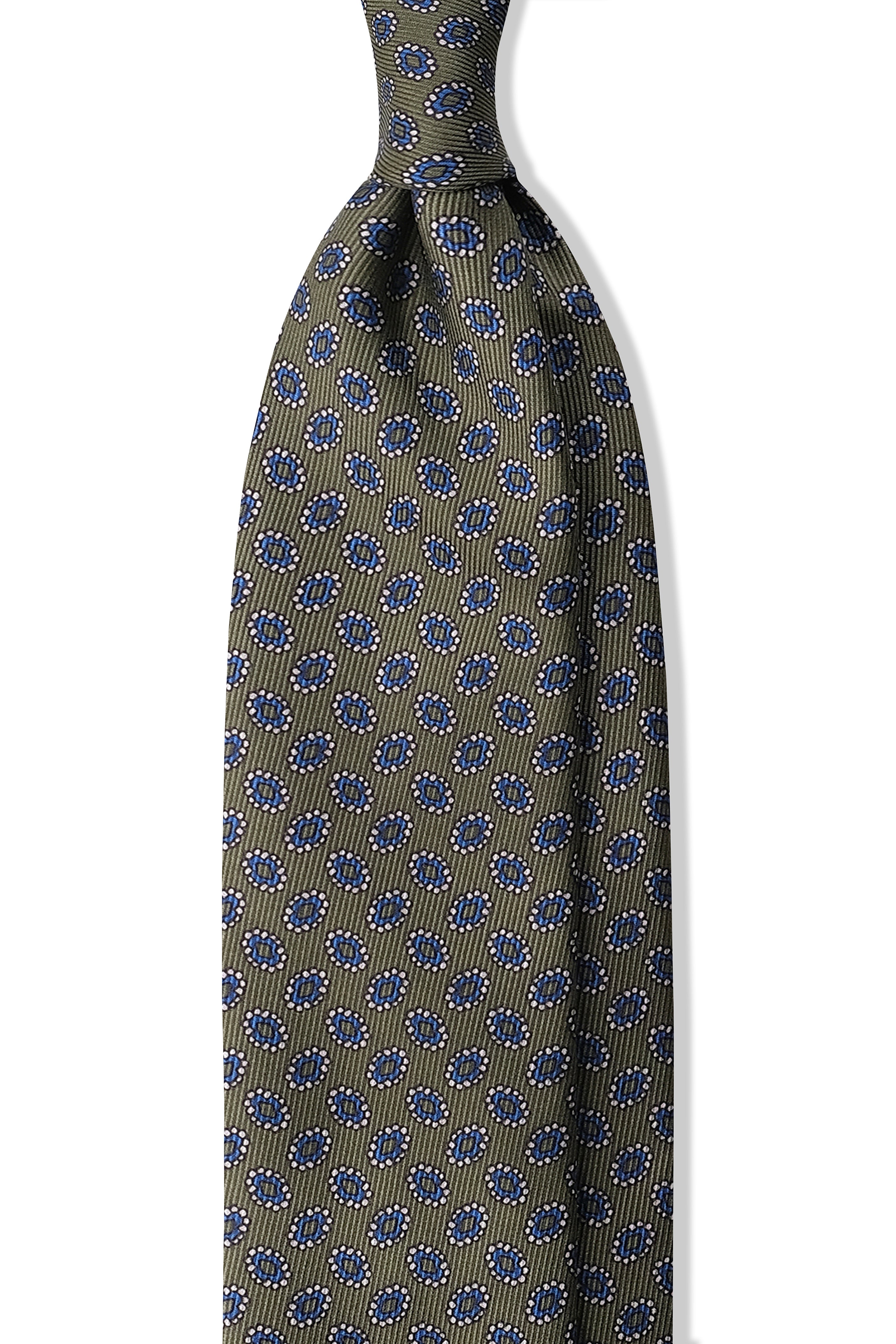 3- Fold Untipped Paisley Silk Tie - Olive Green / Royal Blue– Brunati Como®