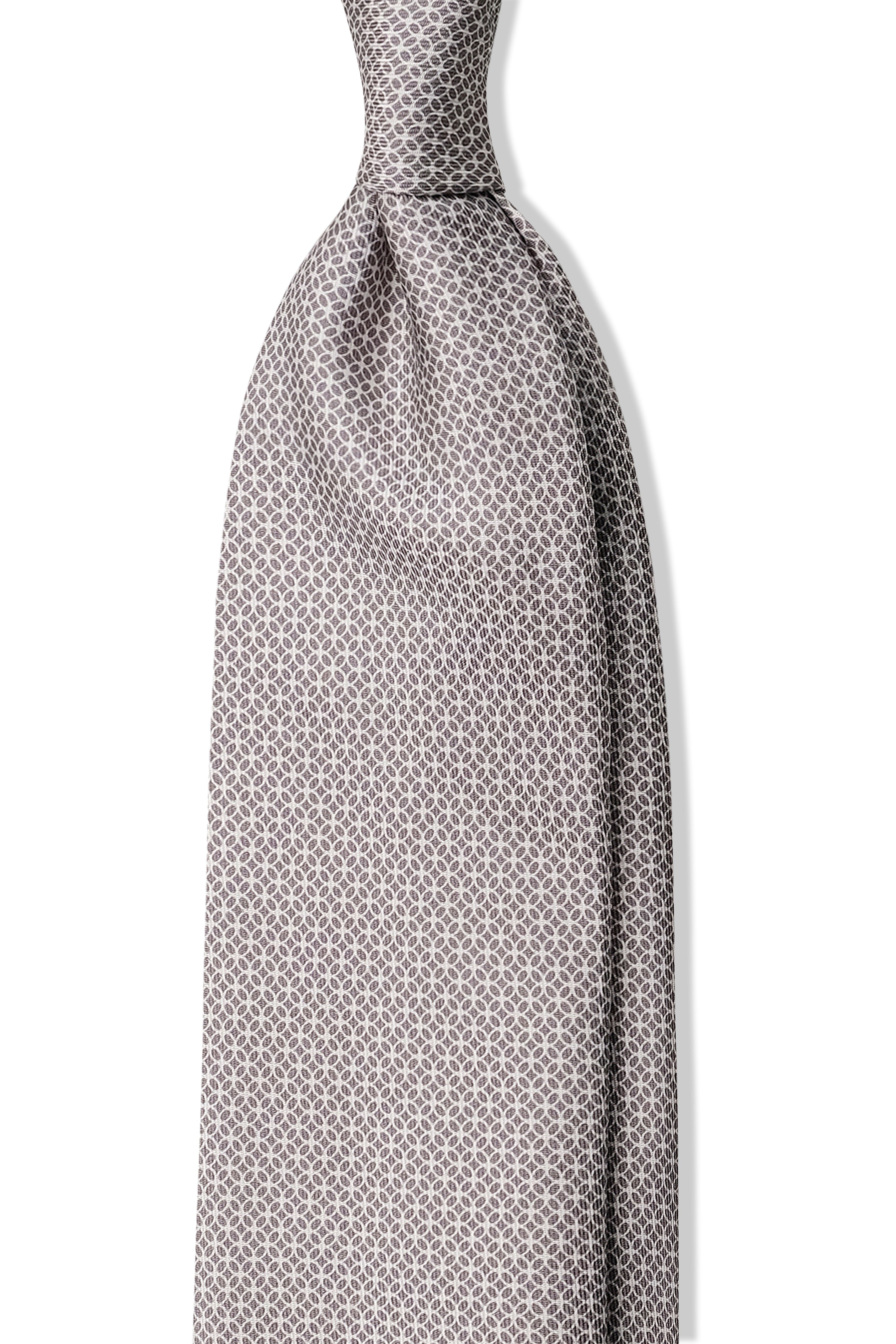 3-Fold Interlocking Chains Printed Silk Tie - Grey/White | Brunati Como®