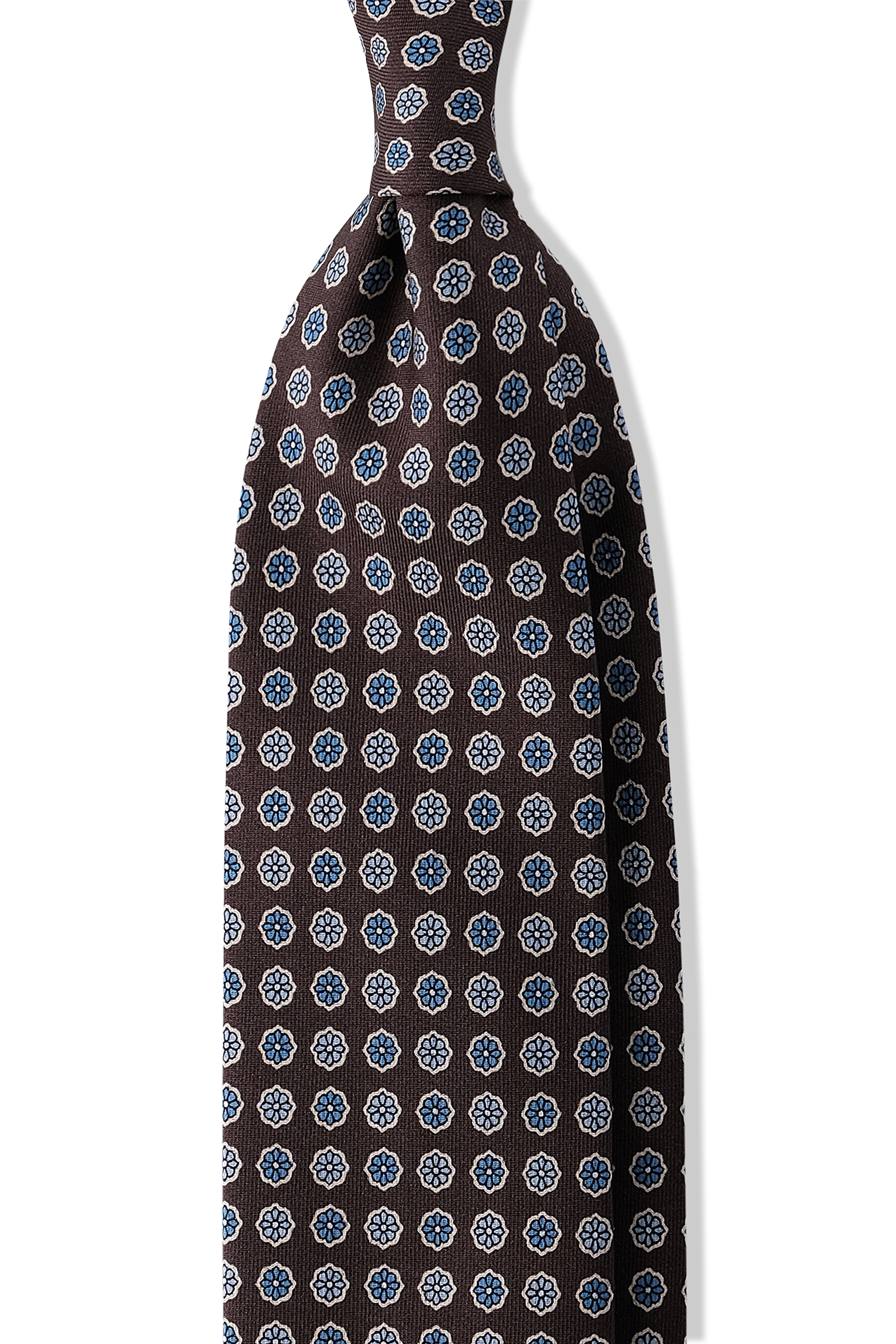 3-Fold Untipped Floral Silk Tie - Brown / Light Blue / Blue– Brunati Como®