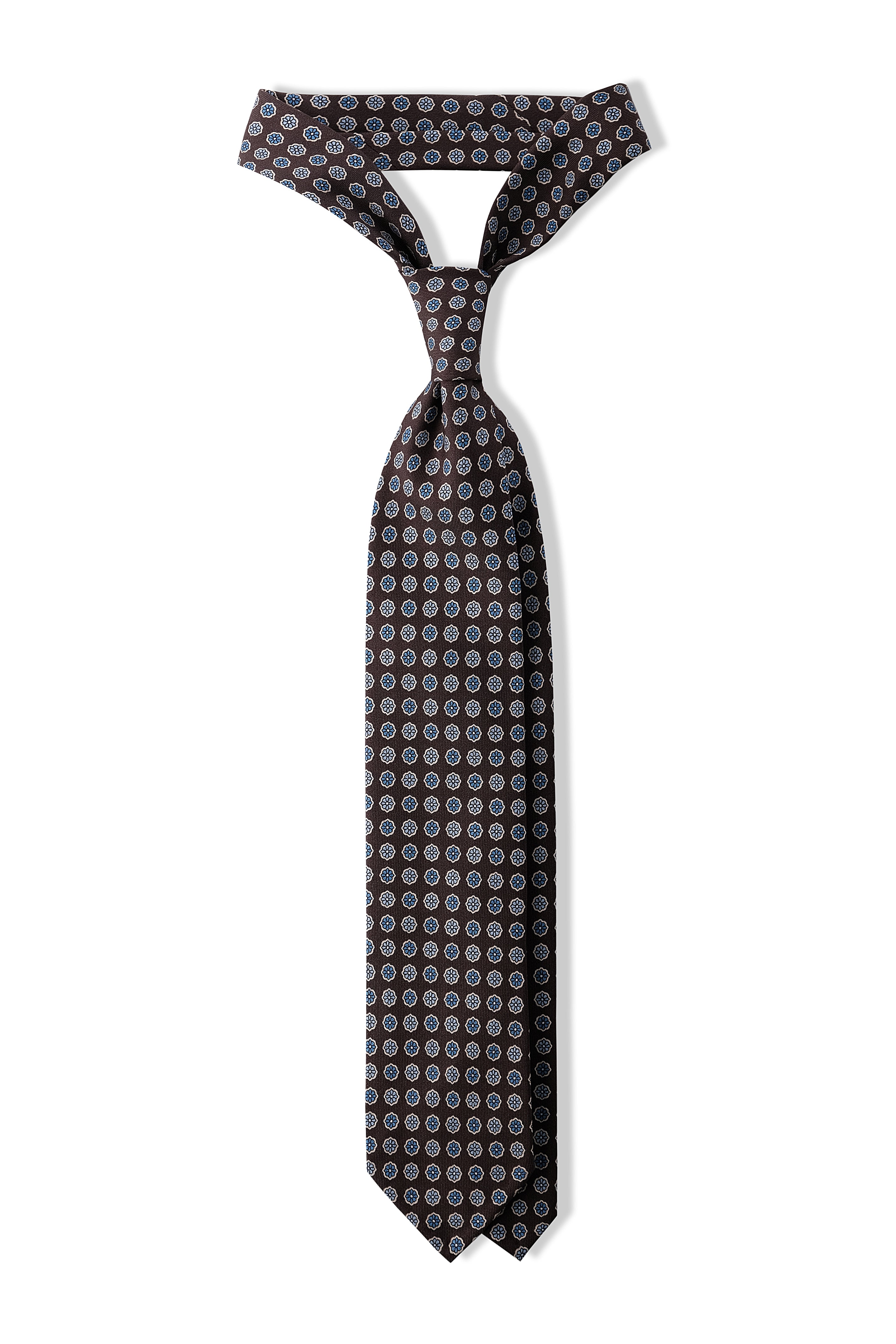 3-Fold Untipped Floral Silk Tie - Brown / Light Blue / Blue– Brunati Como®