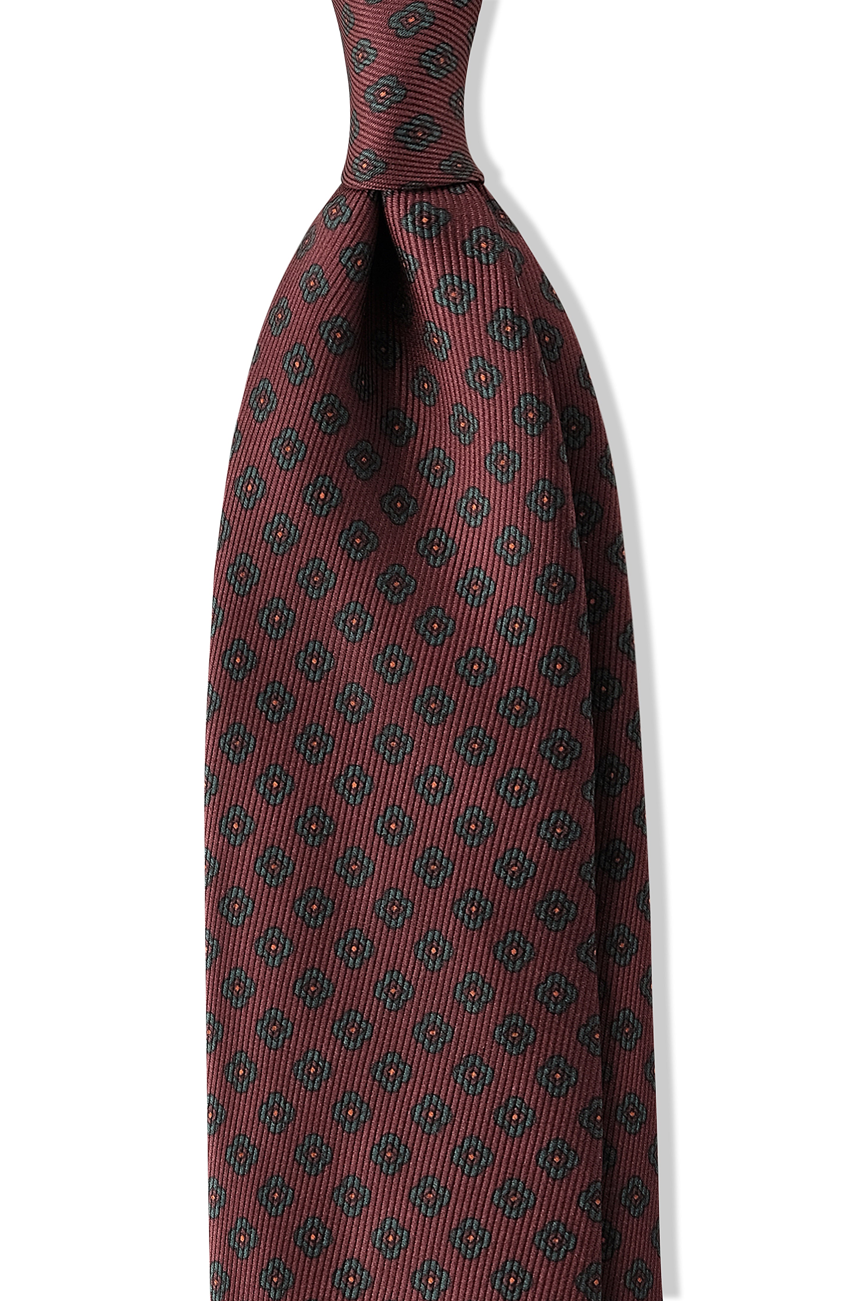 3-Fold Floral Ancient Madder Silk Tie - Burgundy/Forest– Brunati Como®