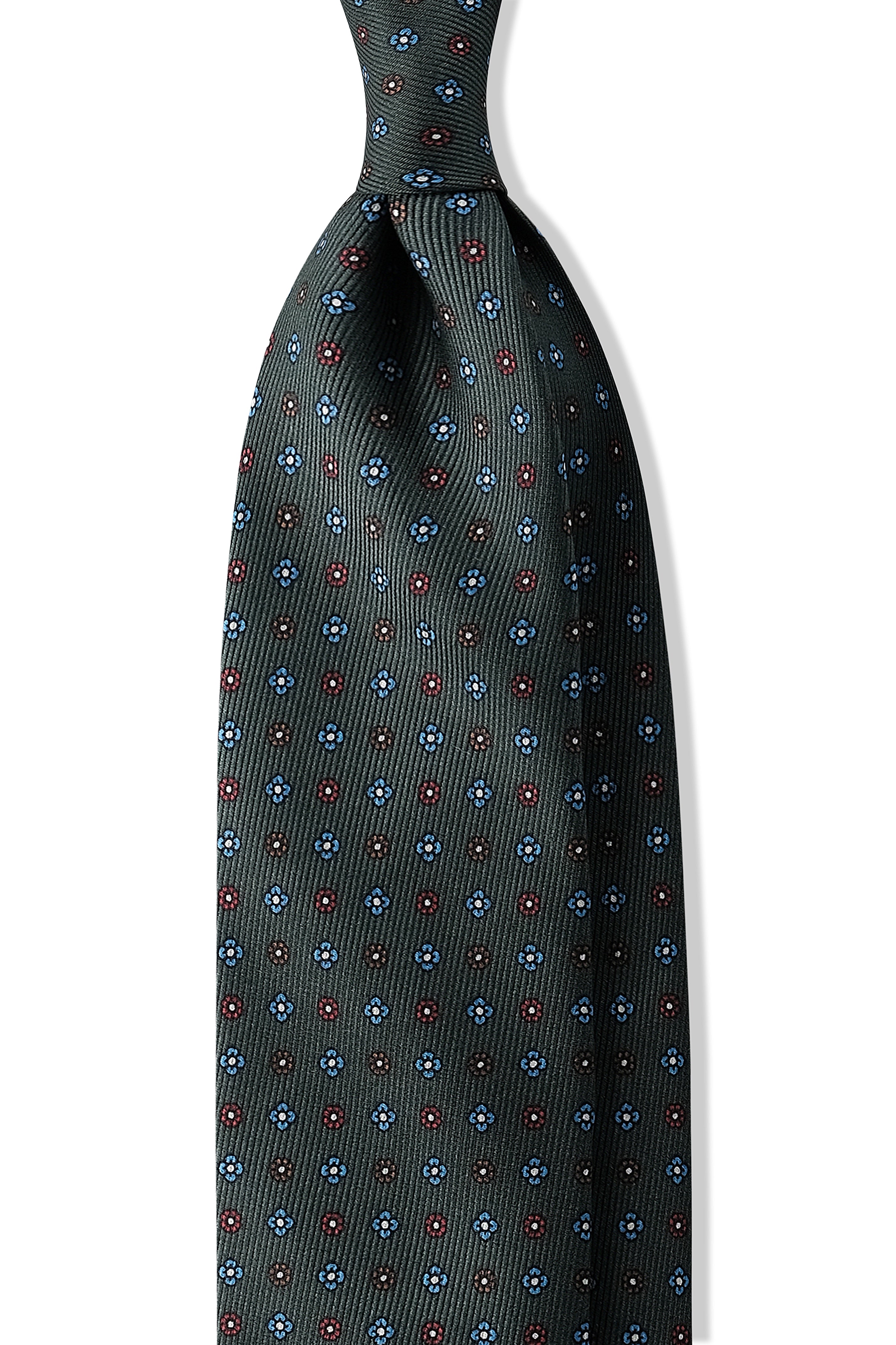 3- Fold Untipped Floral Silk Tie - Forest Green– Brunati Como®
