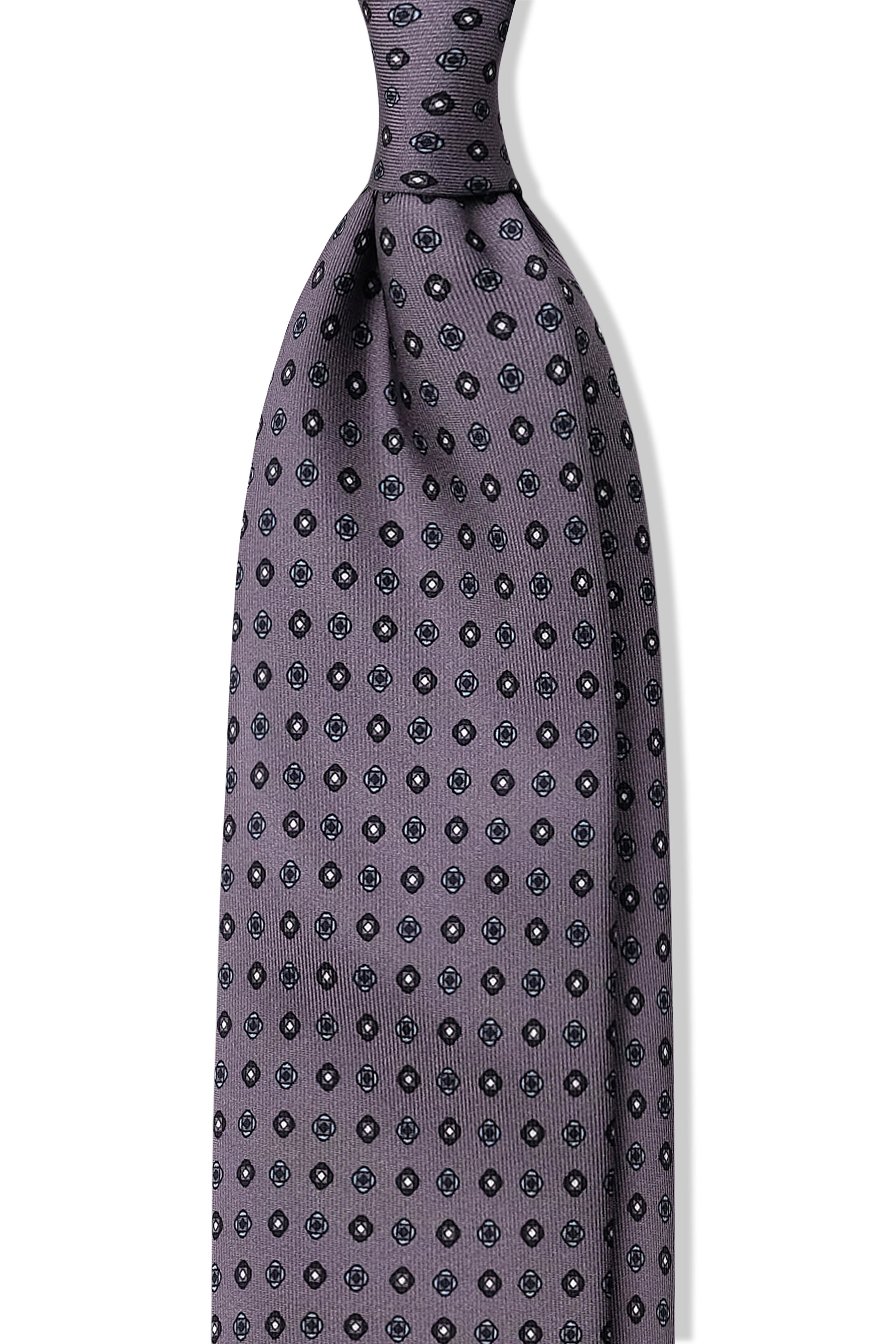 3-Fold Patterned Printed Silk Tie - Grey/Turquoise– Brunati Como