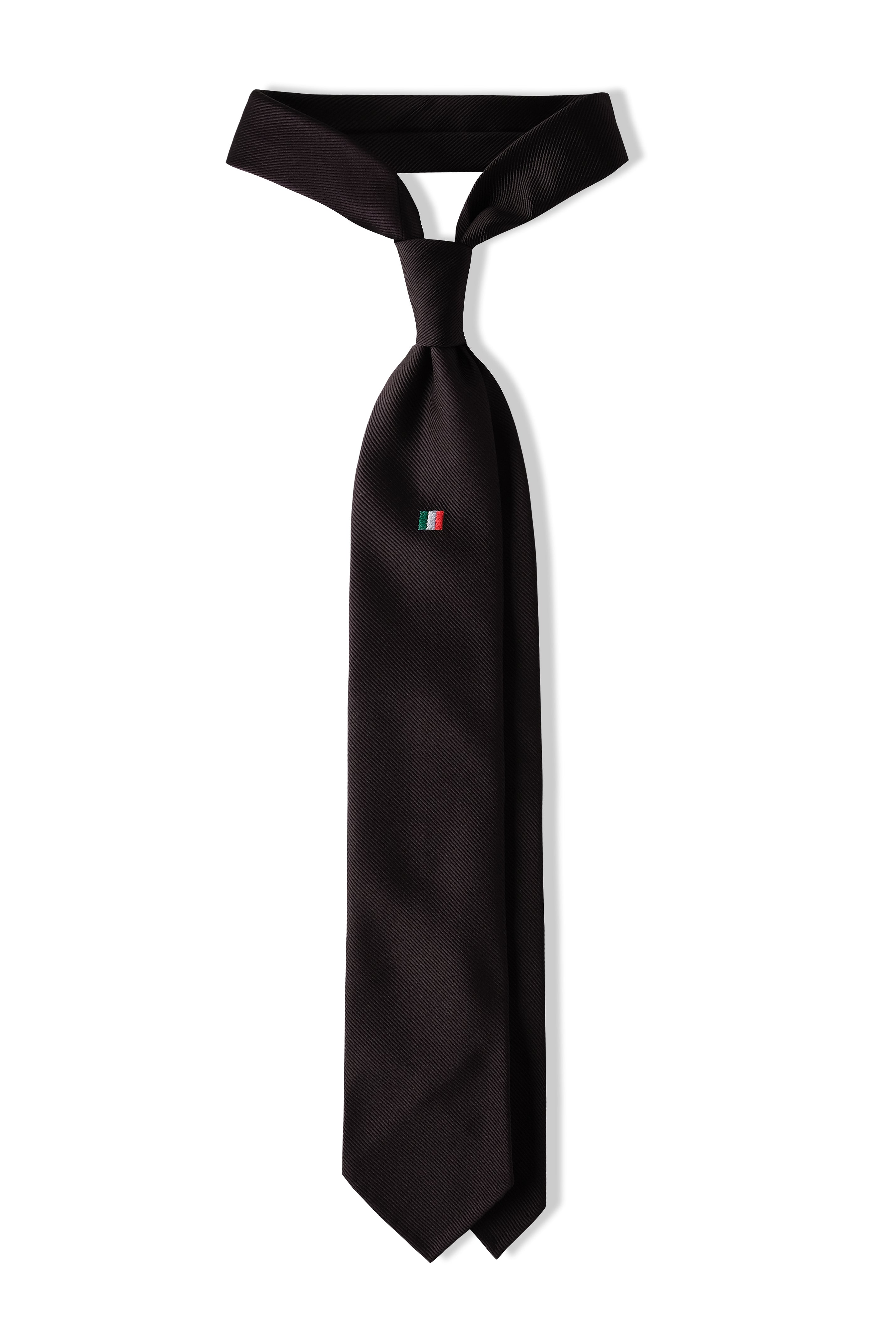 3-Fold Untipped Solid Black Repp Tie - Italia | Brunati Como®