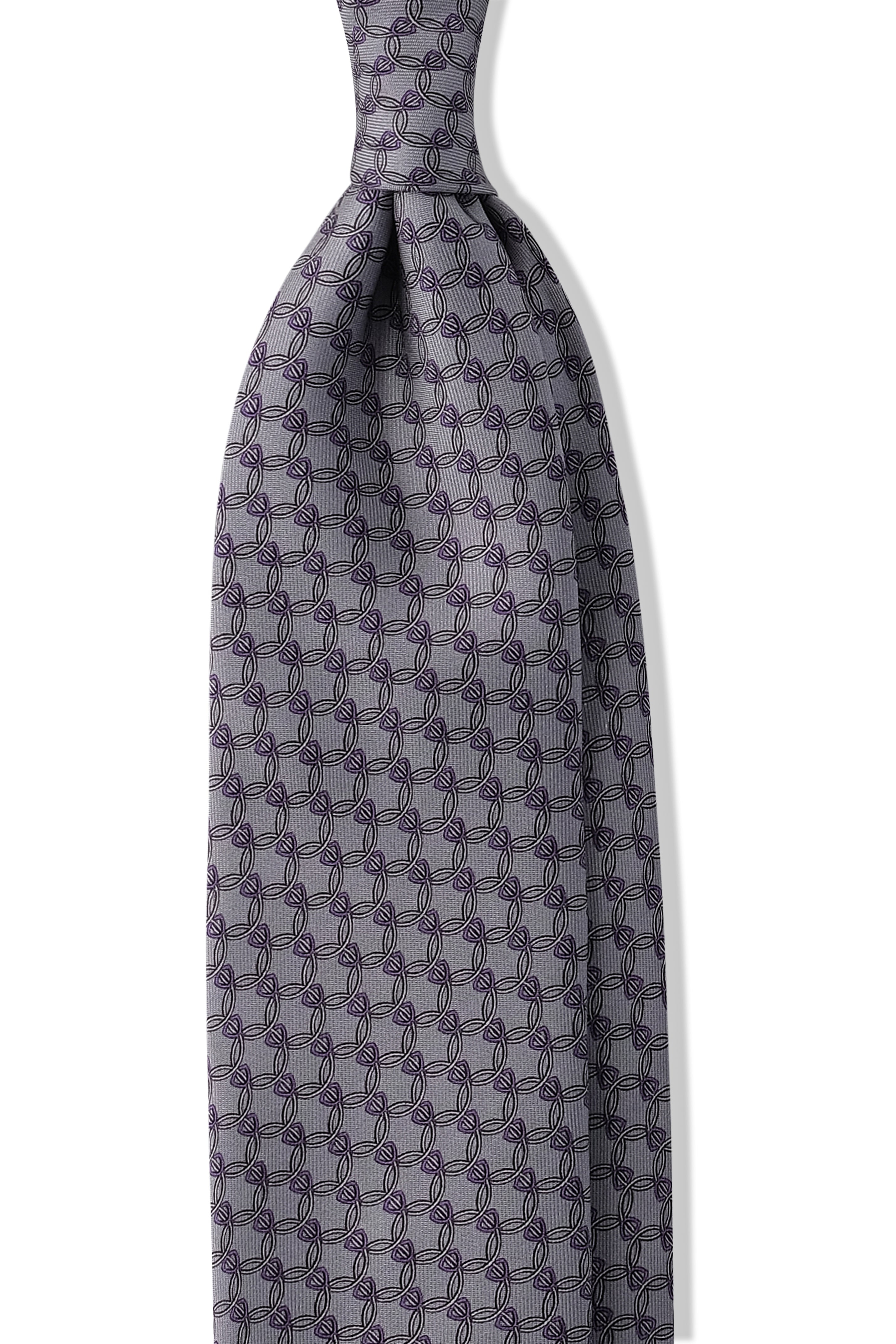 3-Fold Interlocking Chains Printed Silk Tie - Grey/Purple/Silver ...