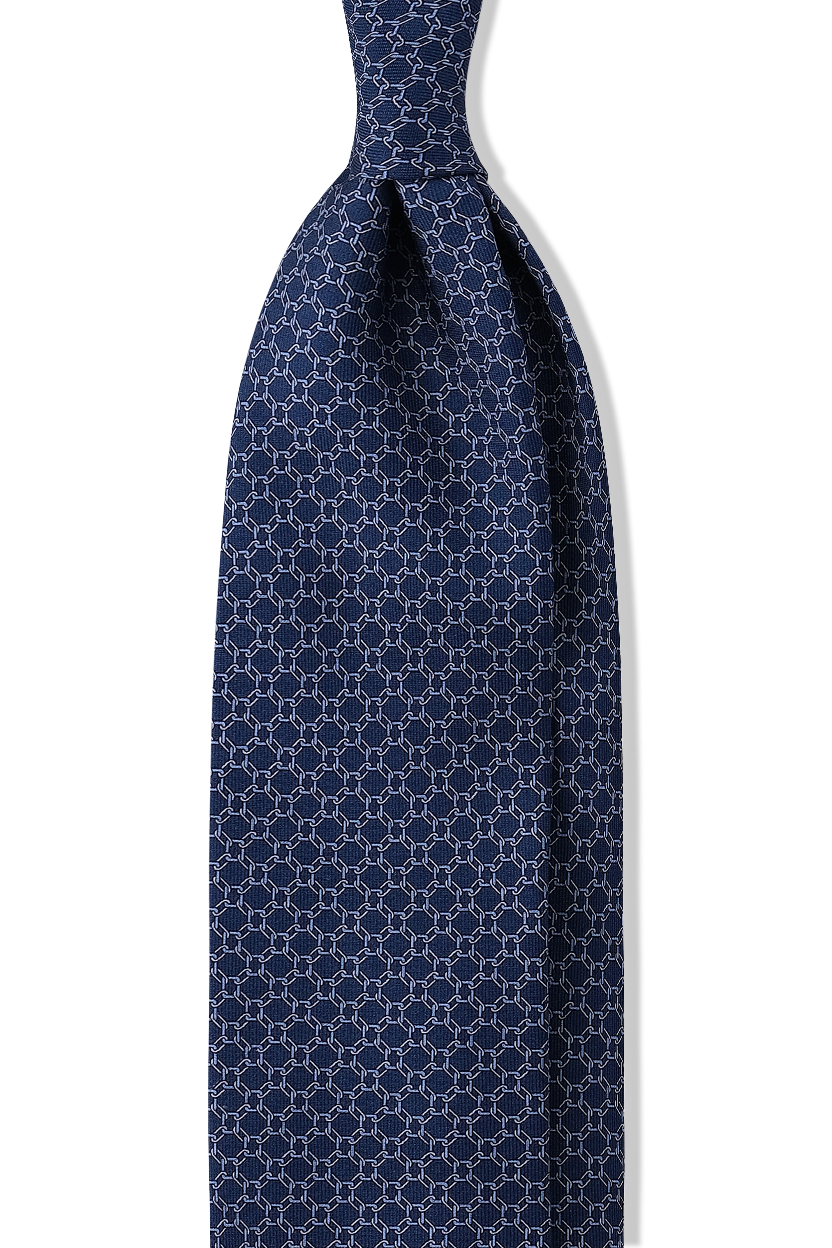 3-Fold Interlocking Chains Printed Silk Tie - Navy/Light Blue/Silver ...