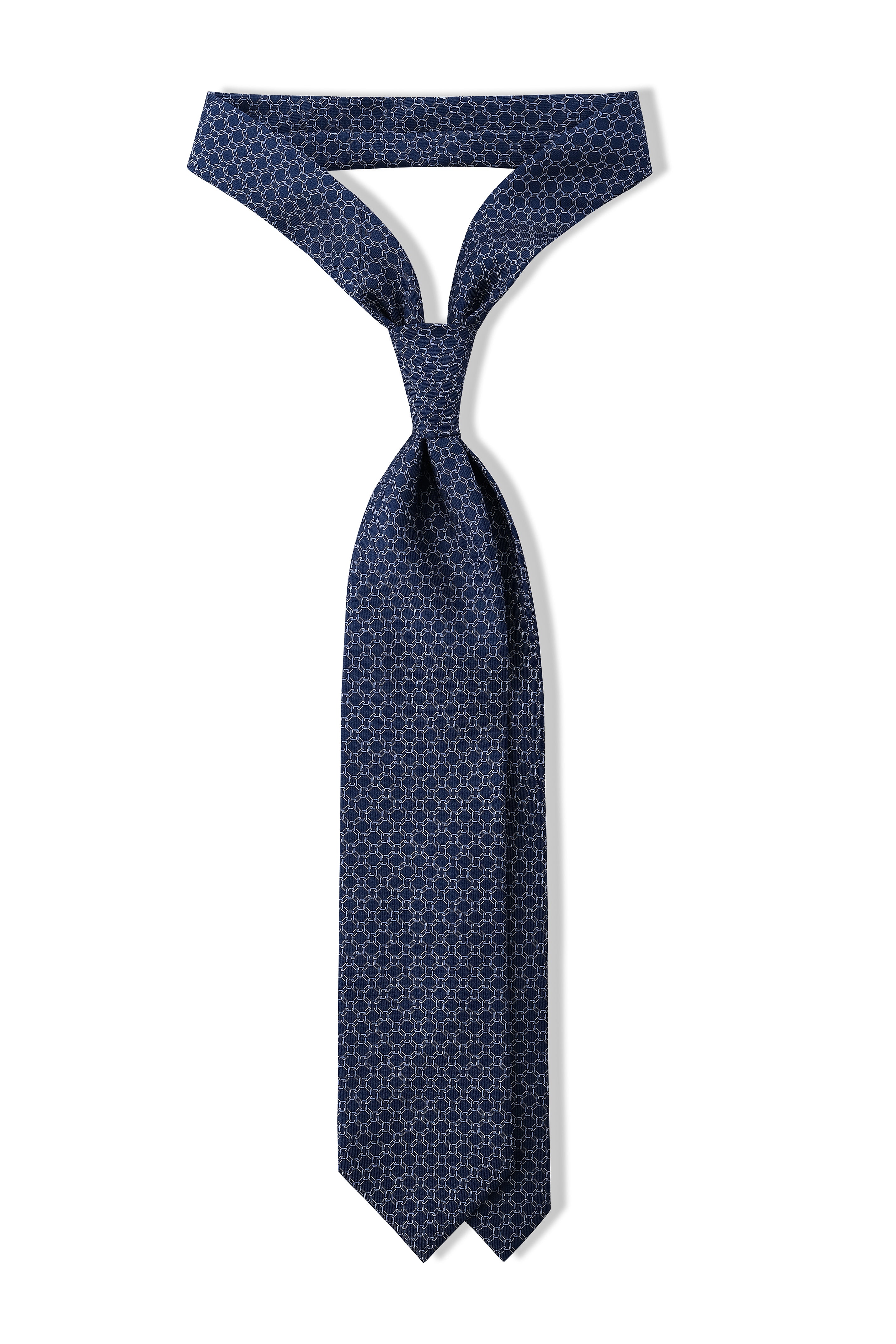 3-Fold Interlocking Chains Printed Silk Tie - Navy/Light Blue/Silver ...