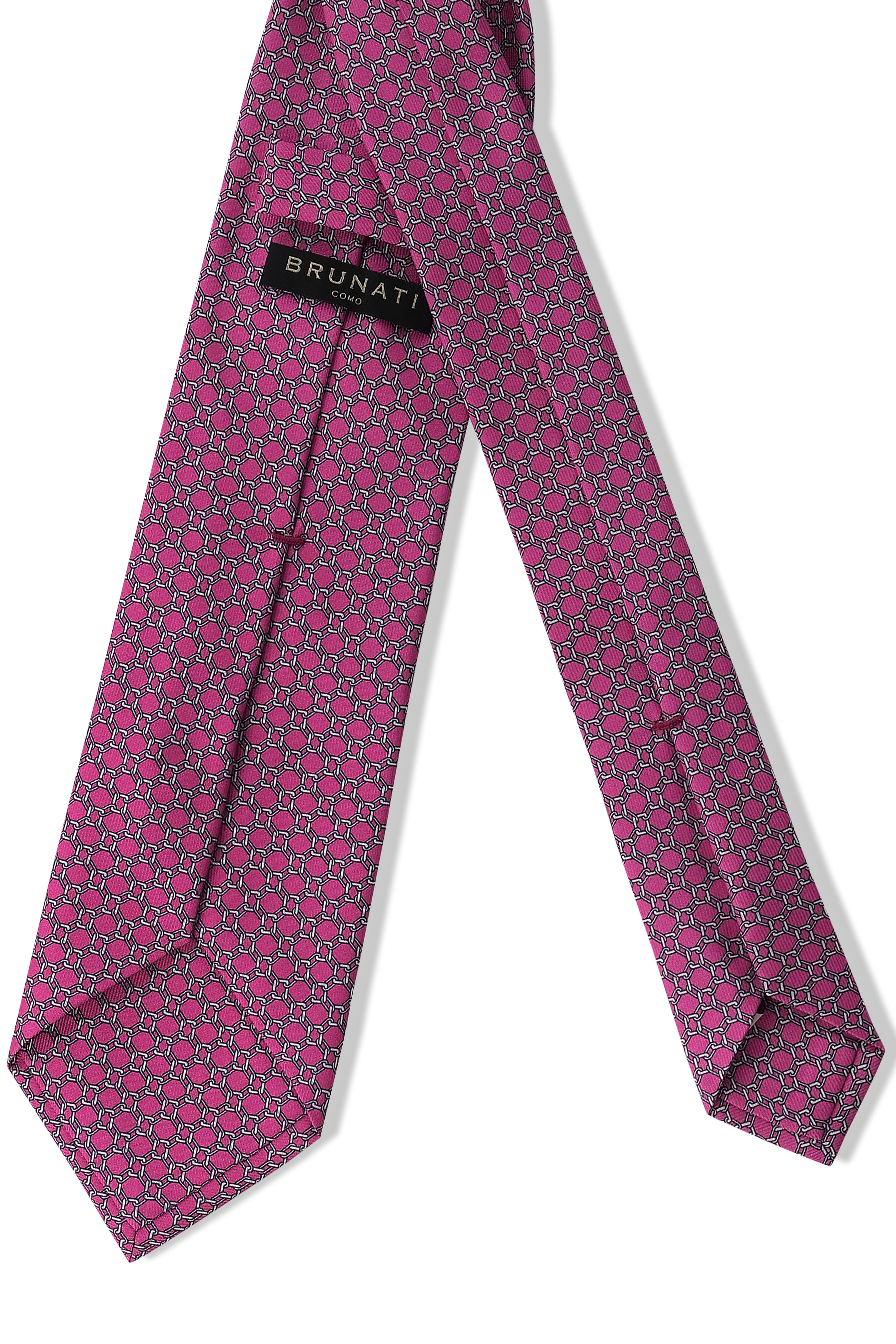 3-Fold Interlocking Chains Printed Silk Tie - Pink/Silver | Brunati Como®