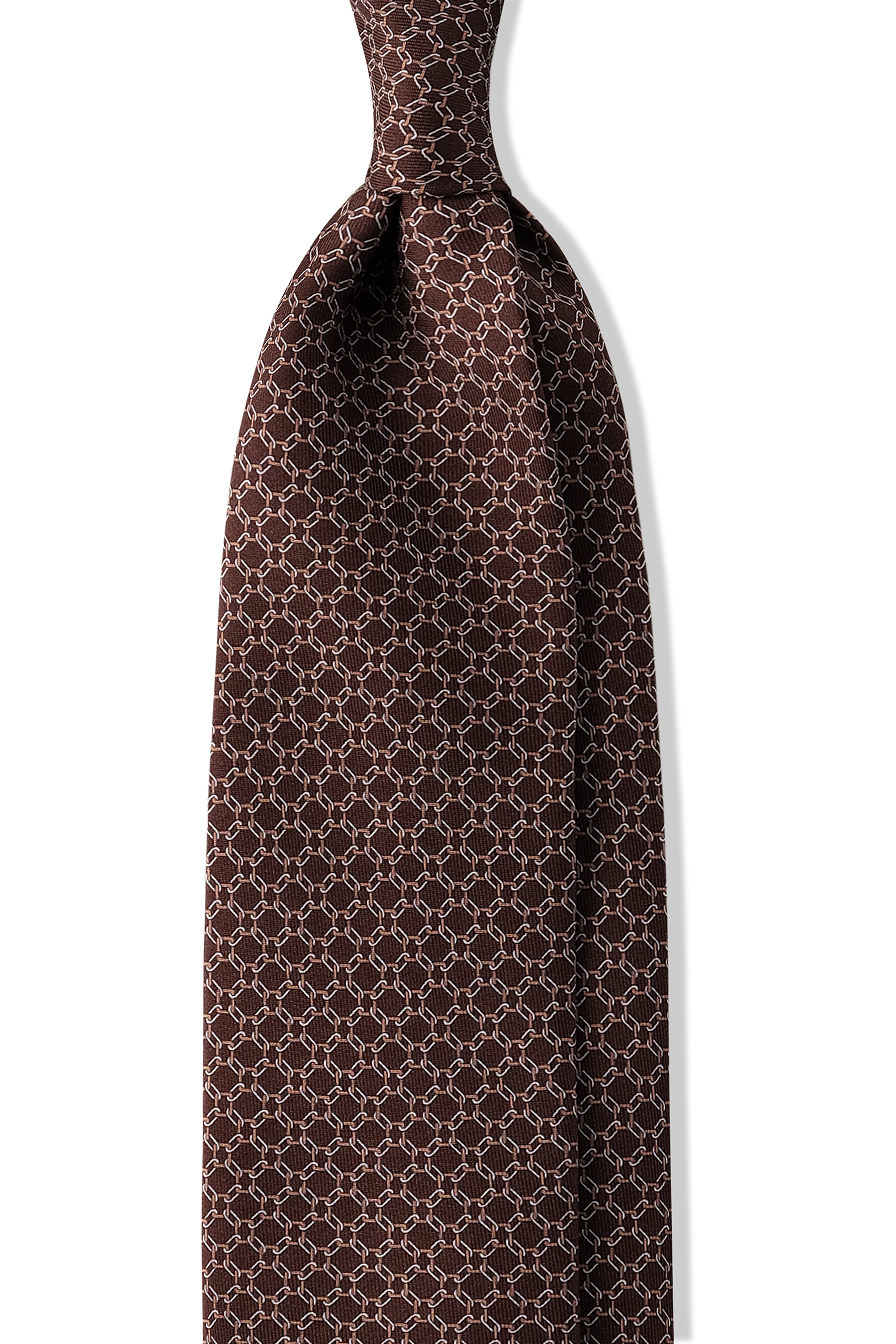 3-Fold Interlocking Chains Printed Silk Tie - Brown/Orange/Silver ...
