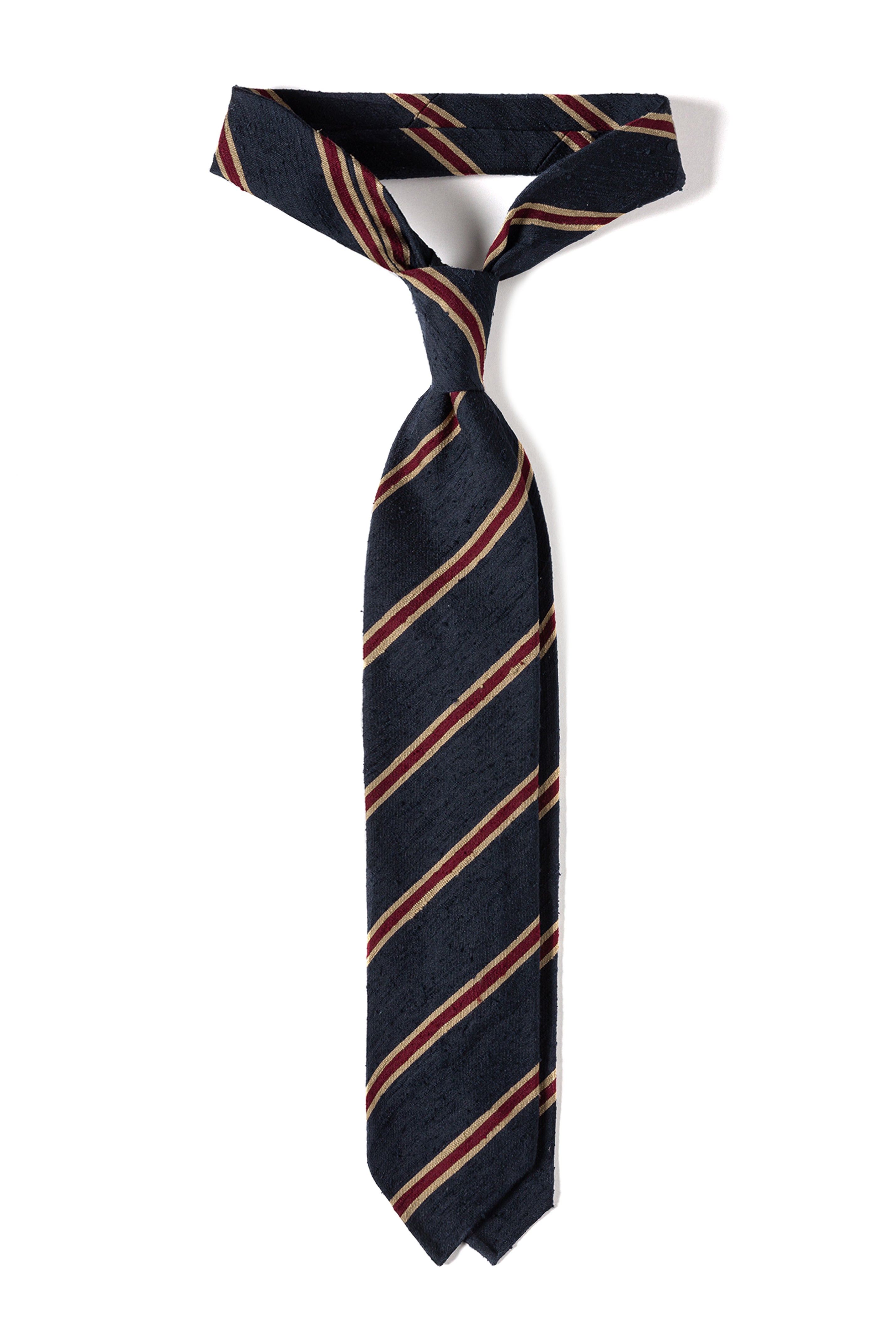 3-Fold Striped Silk Shantung Tie - Navy/Beige/Burgundy | Brunati Como®